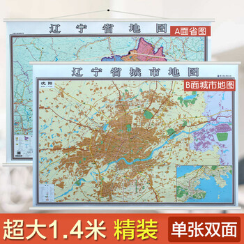 2020全新 沈阳市地图挂图 辽宁省地图挂图正反面印刷 挂绳精装高清印刷 1.4*1米 超全开地图