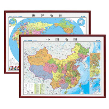【定制边框】2022年 中国地图+世界地图 木框挂图 1.2米*0.9米