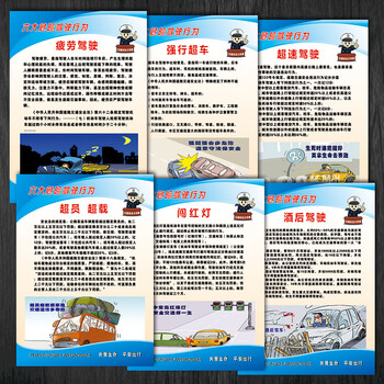 交通安全宣传画海报标语展板挂图六大危险驾驶行为宣传栏套图JTX15 覆膜防水PP贴纸 100*70厘米*6张