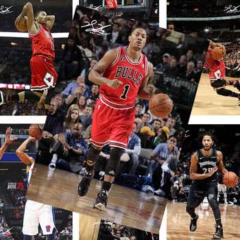 科比海报NBA高清大壁纸墙纸卡贴明信片篮球写真同款周边海报 罗斯海报随机8张+双面胶