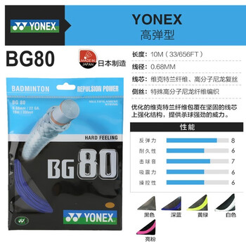 YONEX尤尼克斯yy羽毛球线BG80 80P BG98 66U球拍线耐打高弹CH版 BG80 晶蓝 高弹【图片 价格 品牌 报价】-京东