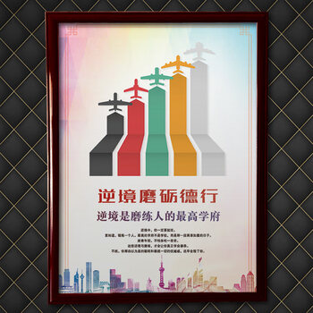 新版企业文化宣传画海报挂图标语公司办公室装饰布置PS仿红木挂墙画框IBH32 IBH32-09 逆境磨励德行 60*80cm PP覆膜贴纸(不含框)