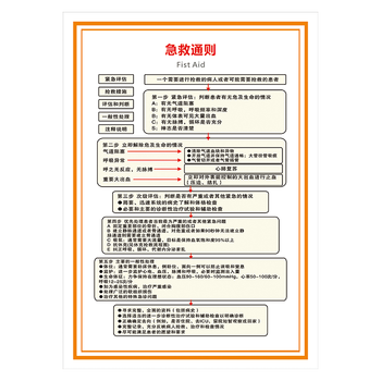 医院示意图片急诊抢救流程心跳骤停抢救流程图宣传画挂图墙贴画覆膜防水贴纸WSB182 WSB182-01 急救通则 120*80厘米 覆膜防水PP贴纸