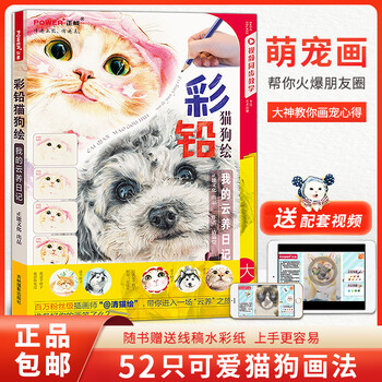 彩铅猫狗绘 正能文化彩铅进阶教程 赠绘图册 可爱超萌喵星人狗狗画法 宠物画教材 艺术兴趣绘画美术书教程学材