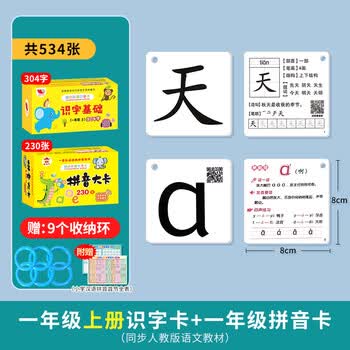 汉语拼音卡片一年级专用教具全套小学人教版字母带声调幼小衔接 一年级同步拼音卡230张+一年级上册识字卡304字