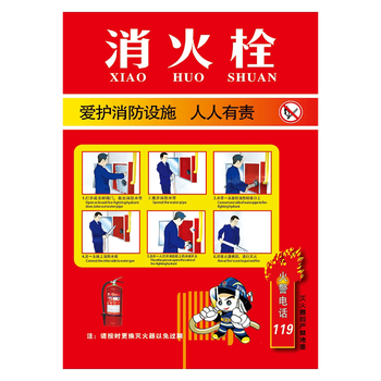 消火栓使用方法挂图海报宣传画消防栓火警电话119墙贴画PP覆膜贴纸VEH VEH23 消火栓 60x40cm  PP覆膜贴纸