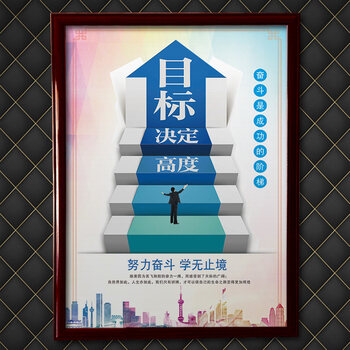 新版企业文化宣传画海报挂图标语公司办公室装饰布置PS仿红木挂墙画框IBH32 IBH32-23 目标决定高度 60*80cm PS仿红木边框
