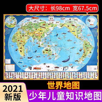 中国地图+世界地图折叠装98cm*67.5cm少年儿童知识地图有趣插图儿童视角看中国看世界 世界地图