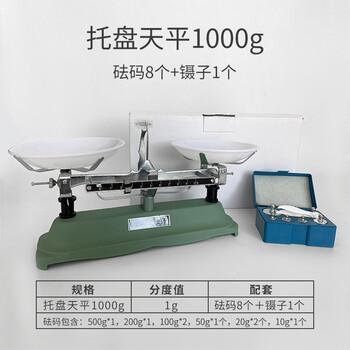 托盘天平学生实验盘秤教具100g200g500g1000g克含砝码高精度称教具机械架盘天平初物理实验 1000g天平+配套砝码