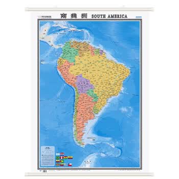 2019南美洲地图挂图  1.17*0.86米 南美地图 中英文对照 亚膜整张地图