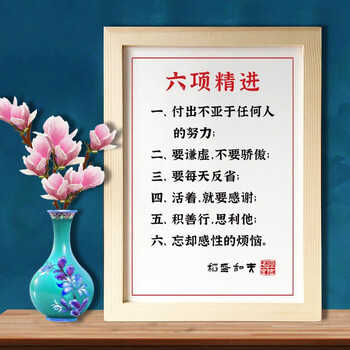 每日反思 励志字画学生书房挂画励志进步礼物摆件书法座右铭实木相框挂墙画框UTK UTK66 稻盛和夫 六项精进 A5(可摆可挂)