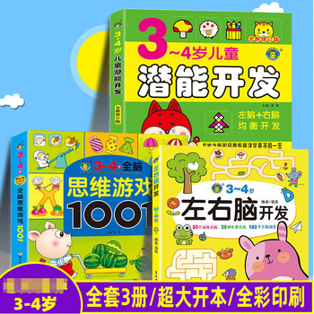 左右脑开发书 幼儿童早教启蒙全脑思维逻辑训练2-3-4-5-6-7岁 思维开发书全套3册【3-4岁】