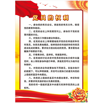 党建文化宣传画海报展板党支部活动室布置装饰挂图制度牌宣传栏墙贴纸ODL15 ODL15-02 党员的权利 70x100cm  PP覆膜贴纸