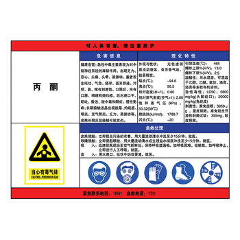 警示安全标志标识牌危险化学品防护提示告知牌周知卡标示牌TGR TGR24 丙酮告知卡 40*30厘米 PVC塑料板