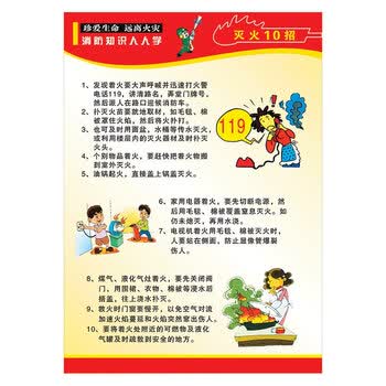 消防安全宣传画挂图海报消防规章制度牌消防安全告知书四个能力墙贴画贴纸VCH VCH02 灭火十招 80*60厘米 覆膜防水PP贴纸