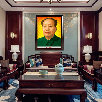 毛主像挂像墙画主席客厅中堂挂画壁画斯大林孙中山马克思伟人画像 精致典雅黑色框10号 宽度62*76高度 有框 有机透明板