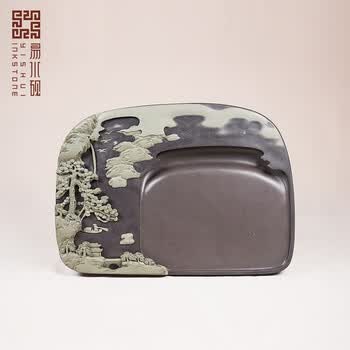 易水砚文房四宝端砚书法专用砚台天然老坑原石高档山水砚实用收藏礼品砚磨墨砚台大砚堂十寸溪山松舟砚 溪山松舟24.5*17.5*4.5cm