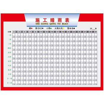 建筑公司施工工地新款晴雨表天气情况下雨晴天阴天公示栏记录表覆膜墙贴纸RDH RDH27 晴雨表 60*80cm  PP覆膜防水贴纸(配套小圆形即时