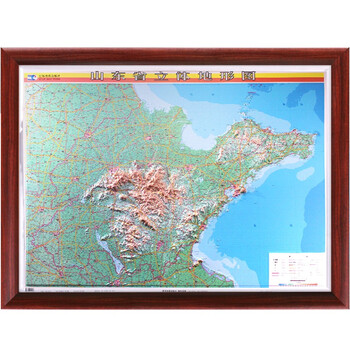 【定制边框】3D凹凸立体地图 木框装裱 约1.2米*0.9米 山东省地图