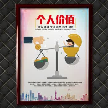 新版企业文化宣传画海报挂图标语公司办公室装饰布置PS仿红木挂墙画框IBH32 IBH32-22 个人价值 50*70cm PS仿红木边框