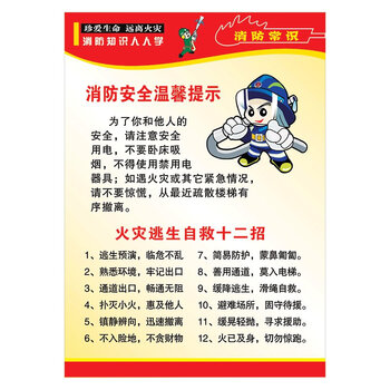 消防安全宣传画挂图海报消防规章制度牌消防安全告知书四个能力墙贴画贴纸VCH VCH05 消防安全温馨提示 70*50厘米 覆膜防水PP贴纸