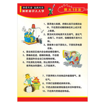 消防安全宣传画挂图海报消防规章制度牌消防安全告知书四个能力墙贴画贴纸VCH VCH01 防火十法 100*70厘米 覆膜防水PP贴纸