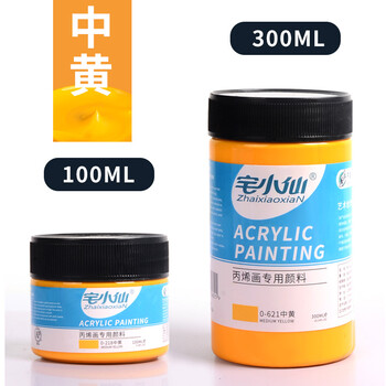 丙烯颜料防水手绘画材料diy墙绘彩绘工具24色画鞋子12色300ml白色炳稀染料不掉色儿童涂鸦丙 中黄 100ml