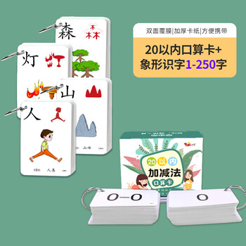 幼儿识字卡全套3000字儿童早教启蒙幼儿园宝宝认生字神器汉字卡片 象形字1-250字+口算卡片