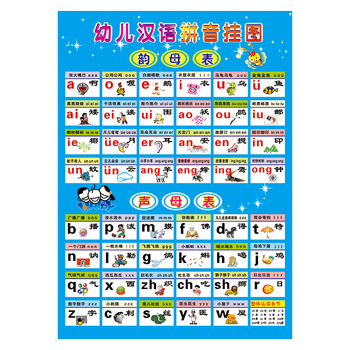 韵母表声母表汉拼知识宣传画幼儿早教汉语拼音挂图墙贴画文化贴纸SCM SCM22 幼儿汉语拼音挂图 40x60cm  PVC塑料板