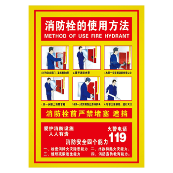 消火栓使用方法挂图海报宣传画消防栓火警电话119墙贴画PP覆膜贴纸VEH VEH19 消火栓的使用方法 80x60cm  PP覆膜贴纸