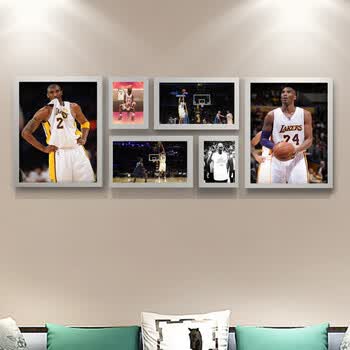 詹姆斯科比NBA海报挂画杜兰特库里乔丹挂画卧室相框墙壁画 科比B款 其他长方形尺寸,白色外框,独立