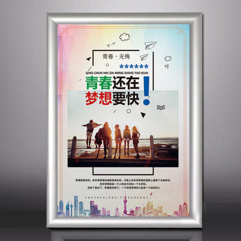 企业文化宣传画挂图标语办公室公司形象励志激励海报前开式铝合金挂画框IBH32 IBH32-18 青春还在梦想要快 40*60cm PP覆膜贴纸(不含框)