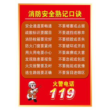 消防安全挂图海报宣传画消防安全熟记口诀展板墙贴画防水贴纸VCH VCH58 消防安全熟记口诀 70*50厘米 覆膜防水PP贴纸