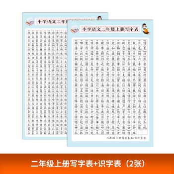 2021新款一二年级语文上下册生字识字表挂图挂画班级墙贴纸二年级上册写字表+识字表(2张)