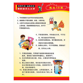 消防安全宣传画挂图海报消防规章制度牌消防安全告知书四个能力墙贴画贴纸VCH VCH03 逃生十策 100*70厘米 覆膜防水PP贴纸