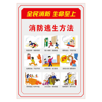 企业消防十条知识宣传画挂图单位消防安全常识宣传栏展板墙贴画防水贴纸VCH VCH28 消防逃生方法 60*40厘米 覆膜防水PP贴纸