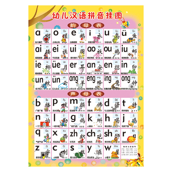 韵母表声母表汉拼知识宣传画幼儿早教汉语拼音挂图墙贴画文化贴纸SCM SCM21 幼儿汉语拼音 50x70cm  防水艺术布
