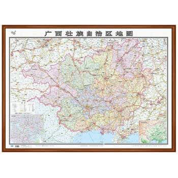 【定制边框】2022年 广西地图 木框装裱 约1.1米*0.8米 胡桃色边框