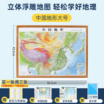 地图儿童中国地图挂图2021世界地图3d立体背景墙北斗地形图装饰墙 中国地形-大号