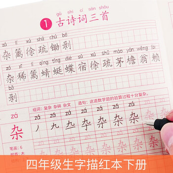四年级同步练字帖上册下册人教版语文课文字帖楷书小学新版练字本 四年级上下册描红本