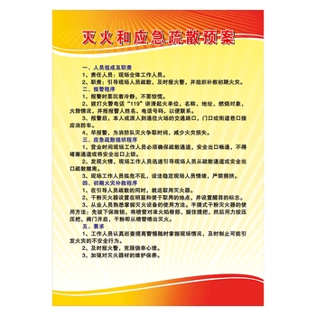 消防安全挂图制度牌宣传画灭火和应急疏散预案宣传栏墙贴画覆膜防水贴纸VCH34 VCH34-02 灭火和应急疏散预案 40*30厘米 覆膜防水PP贴纸