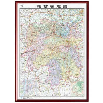 【定制边框】2022年 湖南省地图 木框装裱 1.1米*0.8米 红棕色边框