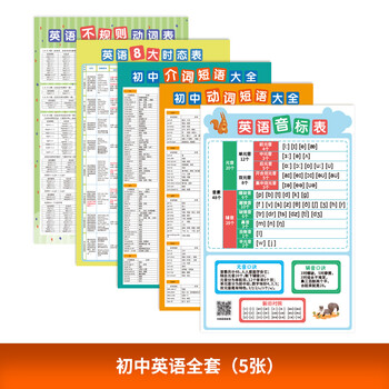 初中化学重点知识点挂图方程式归纳汇总挂图人教版全套墙贴纸初中英语全套(5张)