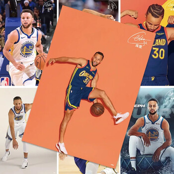 金州勇士库里高清海报写真 贴墙卧室超大壁纸墙纸NBA球星签名周边 库里海报(8张照片随机)