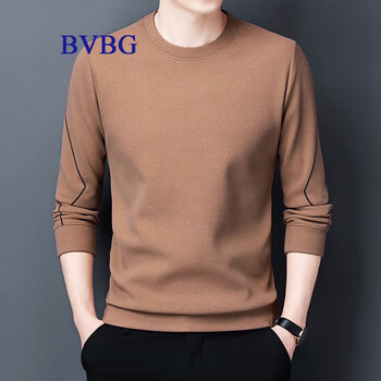 BVBG 卫衣男春秋冬新款圆领中青年长袖T恤男装外穿休闲上衣内搭打 驼色 /纯色【不加绒款】 L【建议120-135斤】【图片 价格 品牌 ...