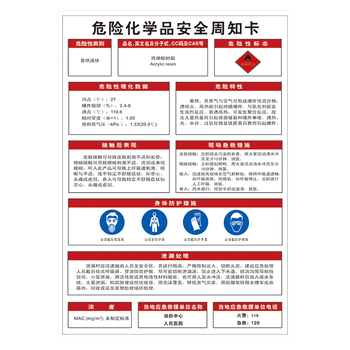 定制危险化学品安全周知卡告知卡职业病危害告知牌卡警示牌标志标示标识牌NFH NFH22 危险化学品安全周知卡 丙烯酸树脂 60*40厘米 铝板反光膜