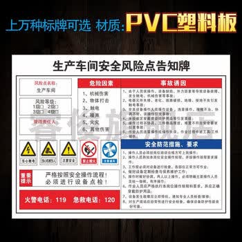 安全生产公告栏标识牌进入生产车间警示牌区域涉尘岗位明白卡 FX001生产车间 30x40cm