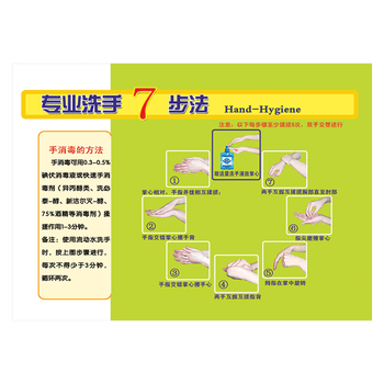 标准洗手方法步骤图标示贴宣传画挂图专业7步洗手法七步洗手法防水贴纸TXH TXH05 专业洗手七步法 100*70厘米 覆膜防水PP贴纸