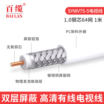 铜芯高清数字有线电视线信号线sywv75-5闭路线机顶盒卫星连接线 75-5白色1.0钢芯64网1米 其他长度【图片 价格 品牌 报价】-京东