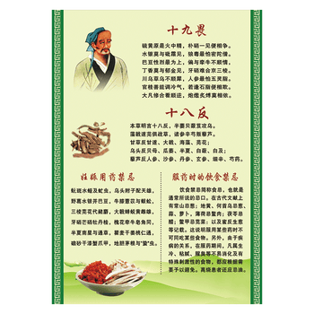 中药十八反歌十九畏歌挂图妊娠用药禁忌中医宣传画贴画WSA WSA49 十九畏十八反 100*70厘米